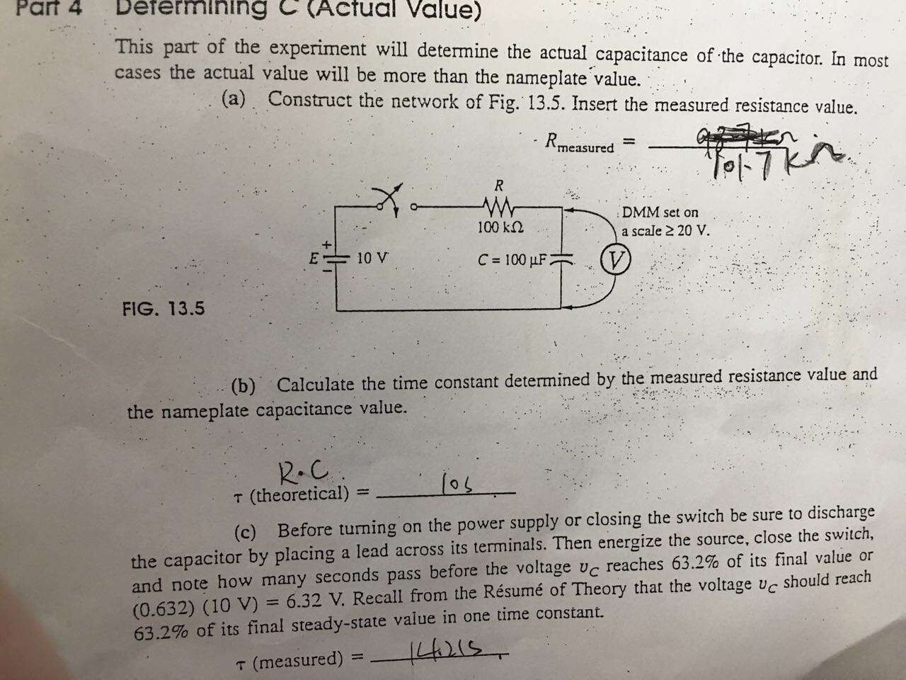 Solved Part 4 Determining C (Actual Value) This part of the | Chegg.com