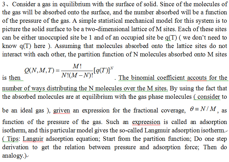 Solved 3. Consider a gas in equilibrium with the surface of | Chegg.com