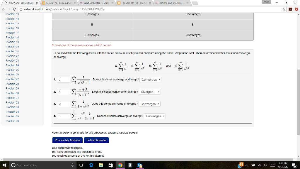 Solved Match the following series with the series below in | Chegg.com
