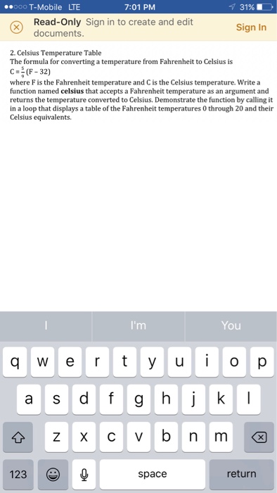 Solved Celsius Temperature Table The formula for converting | Chegg.com