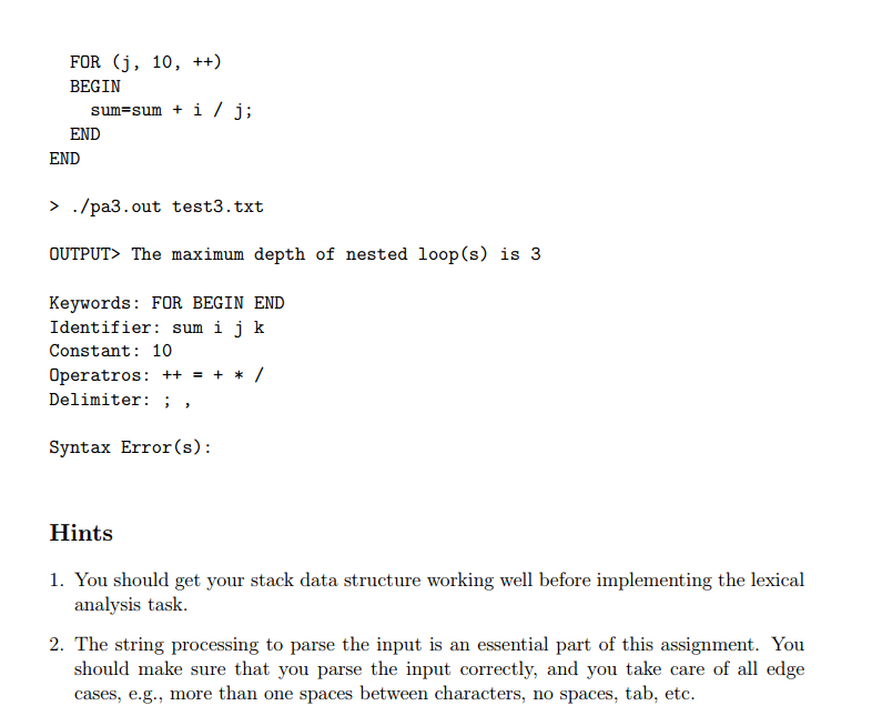 Lexical analysis, c++ | Chegg.com