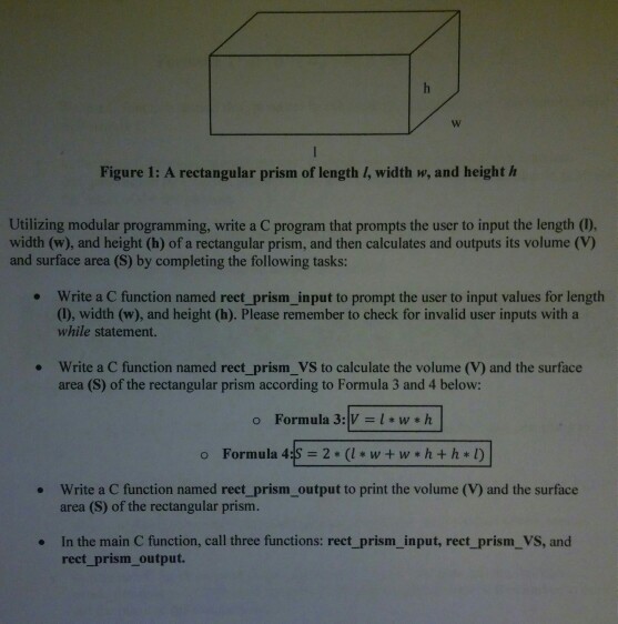 Solved Figure 1: A rectangular prism of length I, width w, | Chegg.com