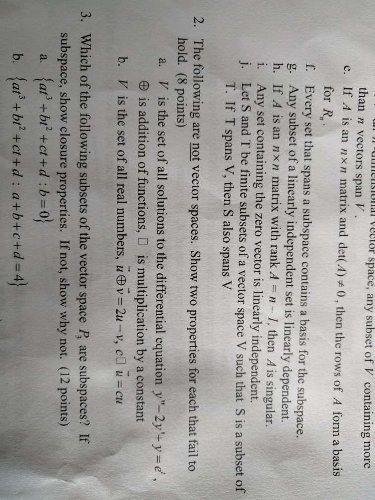 Solved al vector space, any subset of V containing more than | Chegg.com