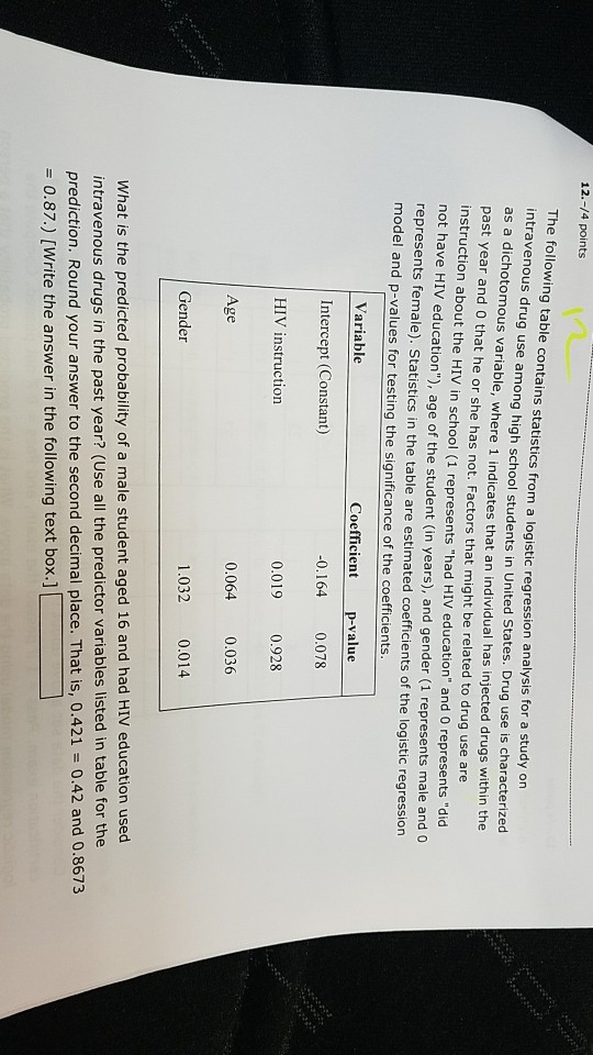 Solved 12.-/4 points The following table contains statistics | Chegg.com