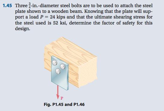 Solved Three 3/4 in.-diameter steel bolts are to be used to | Chegg.com