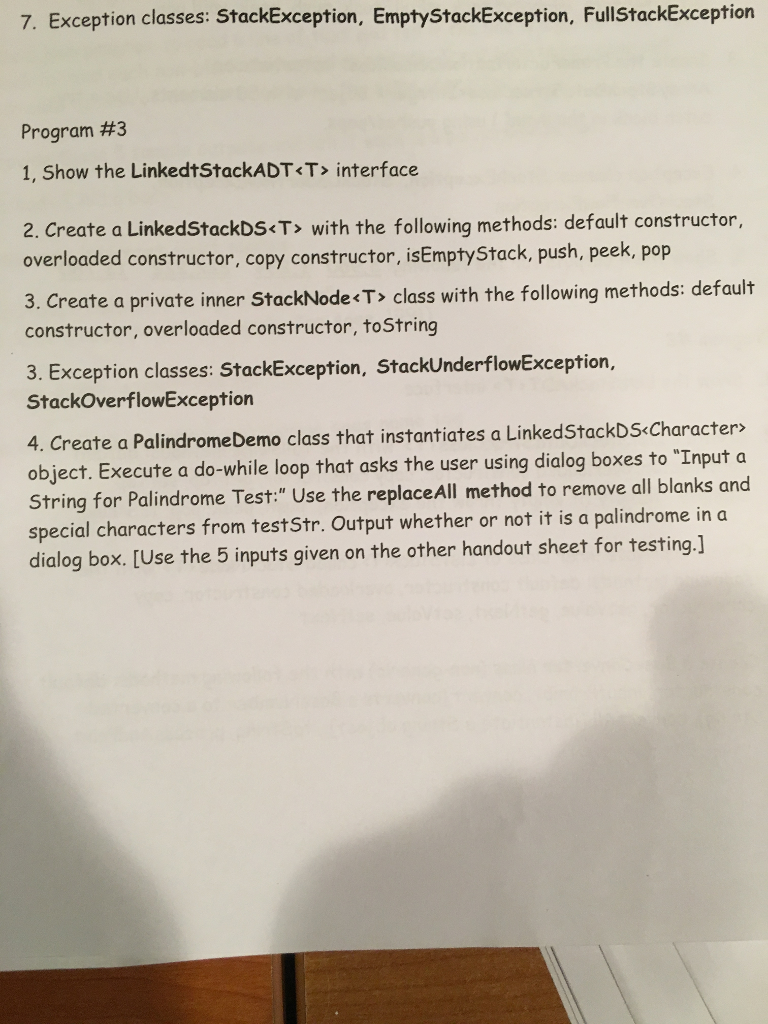 Solved 7. Exception classes: StackException, | Chegg.com