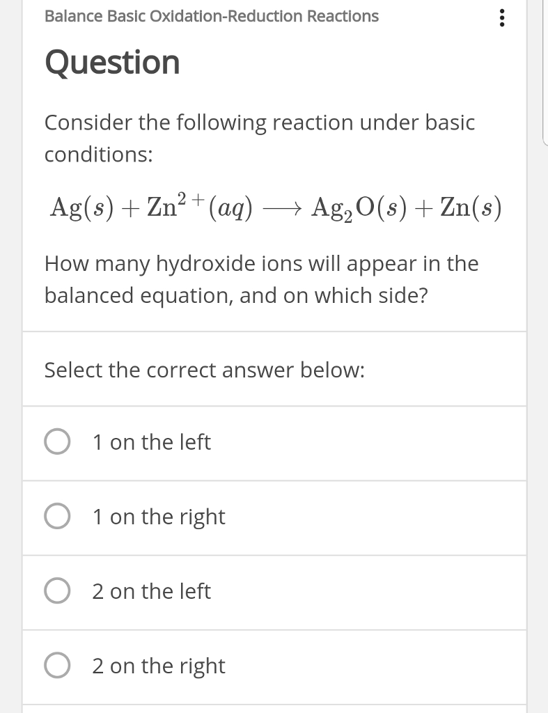 Solved Balance Basic Oxidation-Reduction Reactions Question | Chegg.com