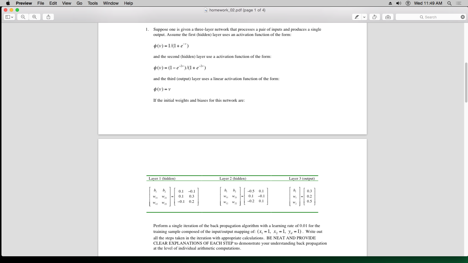 Suppose one is given a three-layer network that | Chegg.com