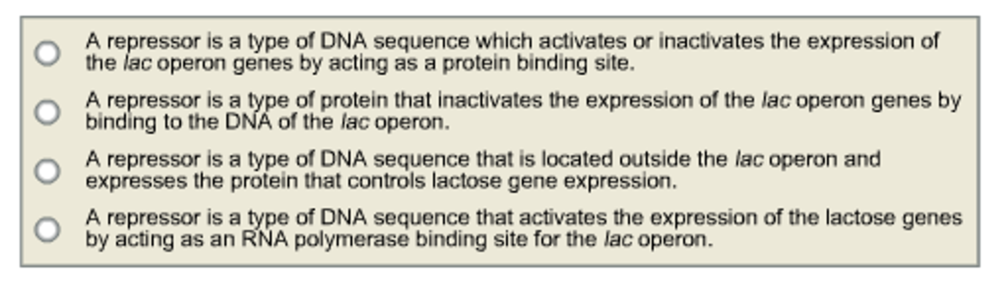 Solved What is the function of the repressor in the E. coli | Chegg.com