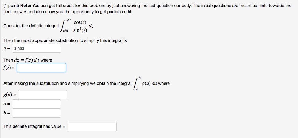 Solved Consider the definite integral integral_pi/6^pi/2 | Chegg.com