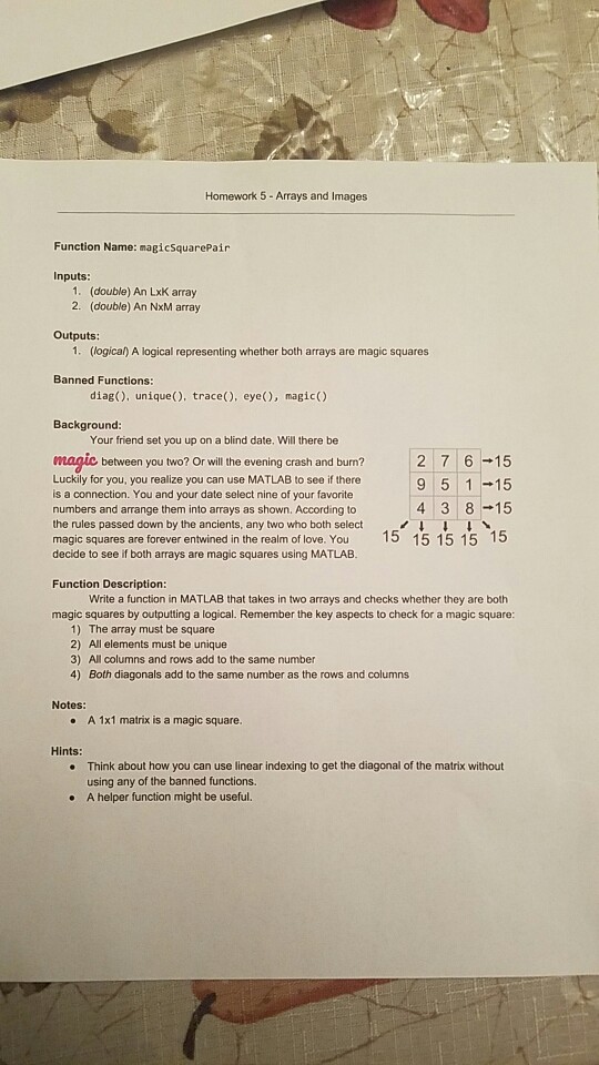 Solved Homework 5 Arrays and Images Function Name: | Chegg.com