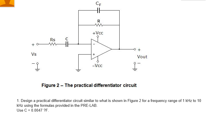 Solved The practical differentiator circuit Design a | Chegg.com