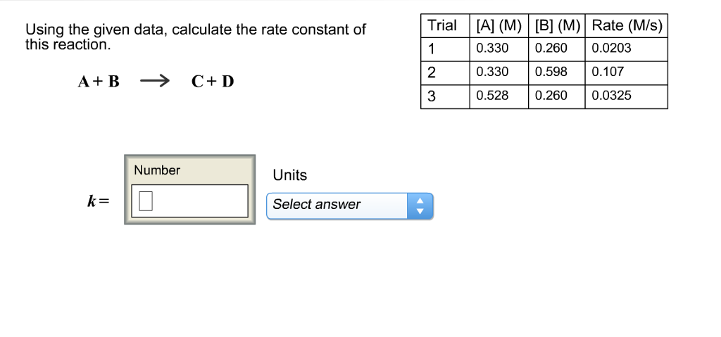 Solved Using the given data, determine the rate constant of | Chegg.com