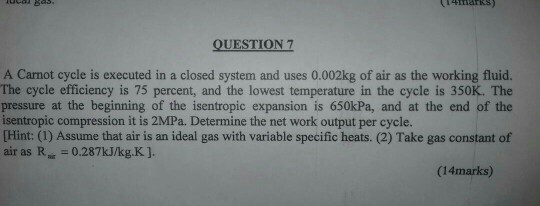 Solved A Carnot cycle is executed in a closed system and | Chegg.com