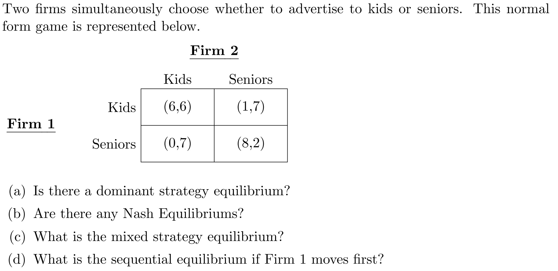 Solved Two firms simultaneously choose whether to advertise | Chegg.com