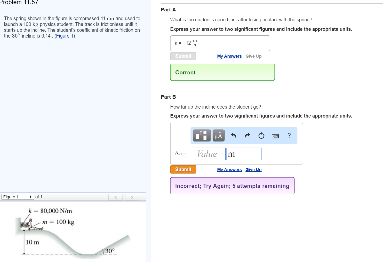 Solved The spring shown in the figure is compressed 41 cm | Chegg.com