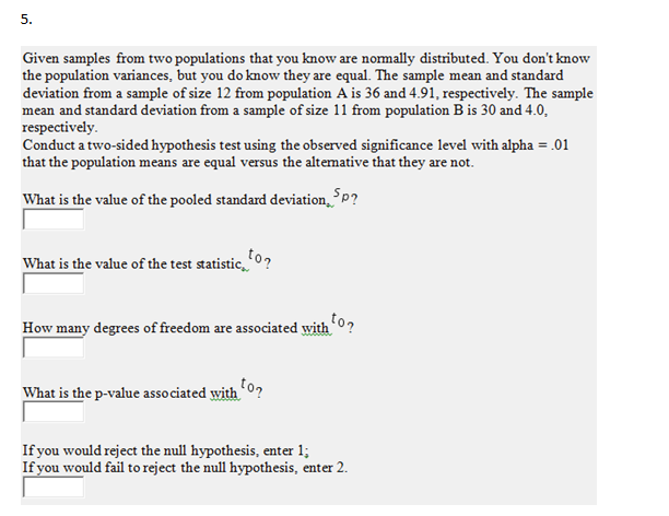 Solved Given observations from two normally distributed | Chegg.com