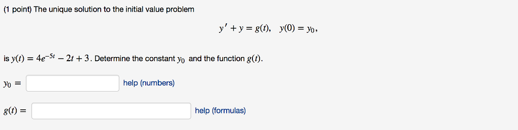 Solved The Unique Solution To The Initial Value Problem Y