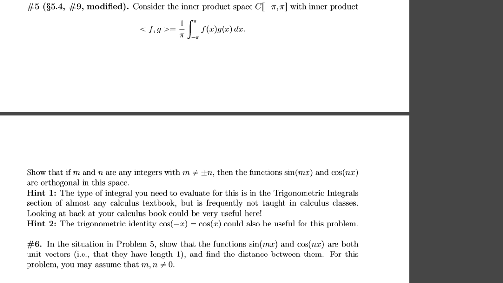 Solved Consider the inner product space C[-pi, pi] with | Chegg.com