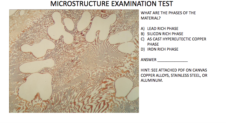 Solved MICROSTRUCTURE EXAMINATION TEST WHAT ARE THE PHASES | Chegg.com