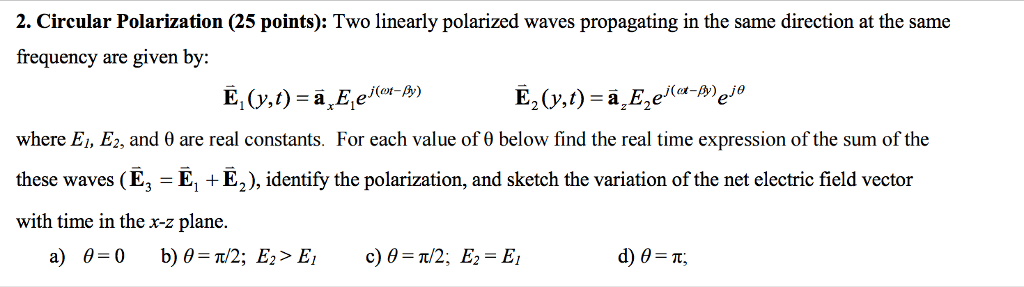 Solved Two linearly polarized waves propagating in the same | Chegg.com
