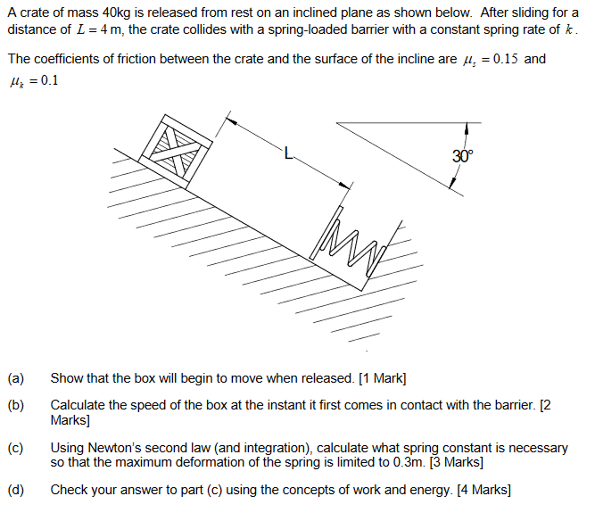 Solved A crate of mass 40kg is released from rest on an | Chegg.com