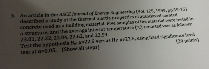Solved An article in the ASCE Journal of Energy Engineering | Chegg.com