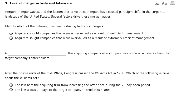 Solved 3. Level of merger activity and takeovers Aa Aa E. | Chegg.com