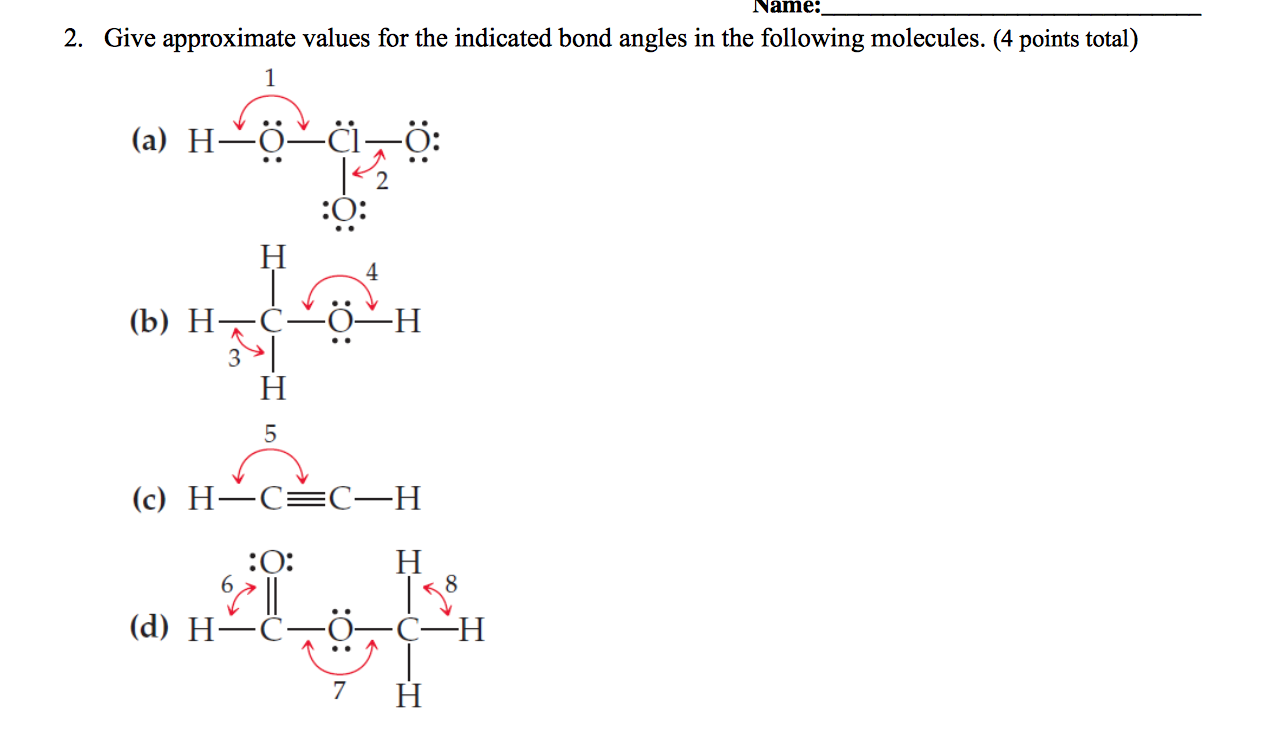 Solved Give approximate values for the indicated bond angles | Chegg.com