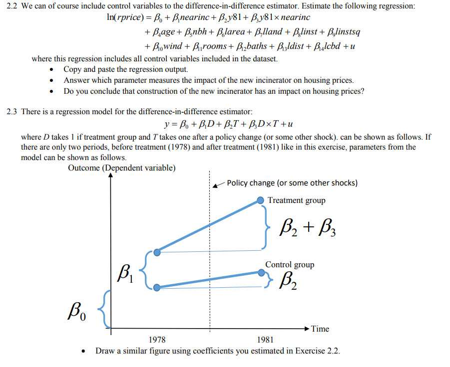 [The Difference-in-Difference Estimator] Kiel and | Chegg.com
