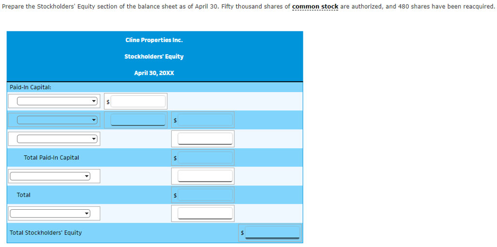 Solved Stockholders Equity Section of Balance Sheet The | Chegg.com