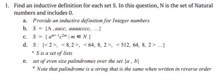 Find an inductive definition for each set S. In this | Chegg.com