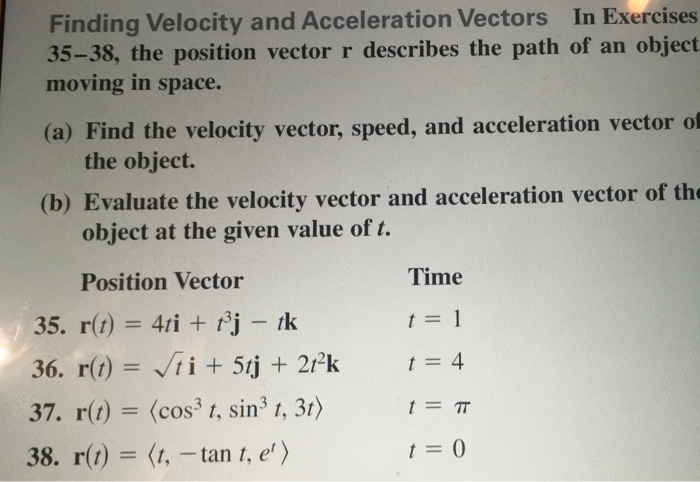 Solved Finding Velocity and Acceleration Vectors In | Chegg.com