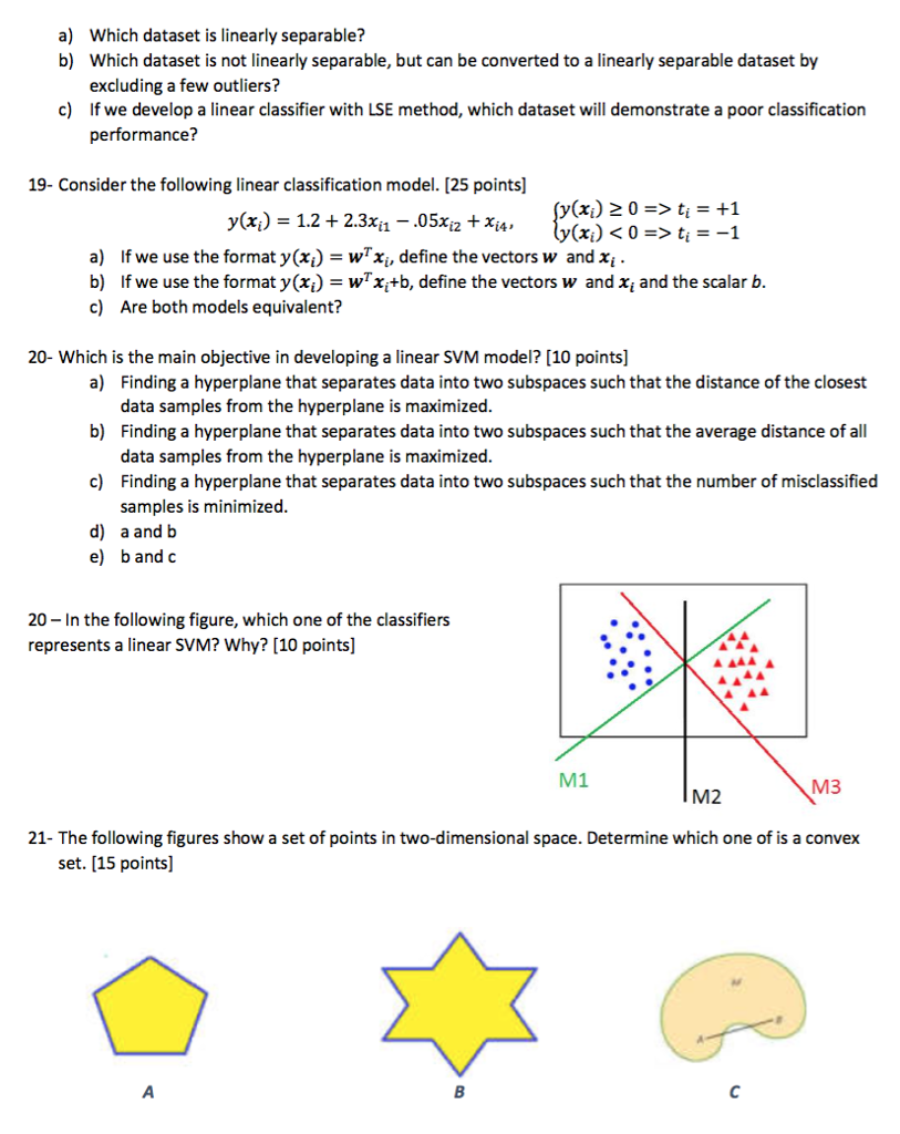 Solved Which Dataset Is Linearly Separable Which Dataset Is 
