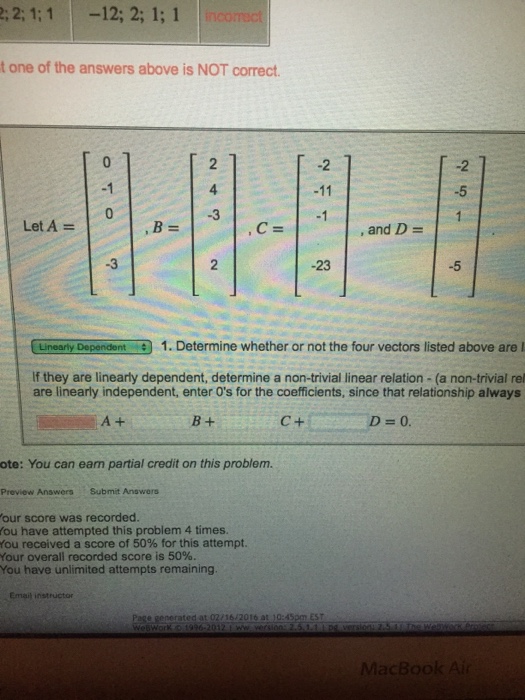 Solved If they are linearly dependent, determine a non | Chegg.com