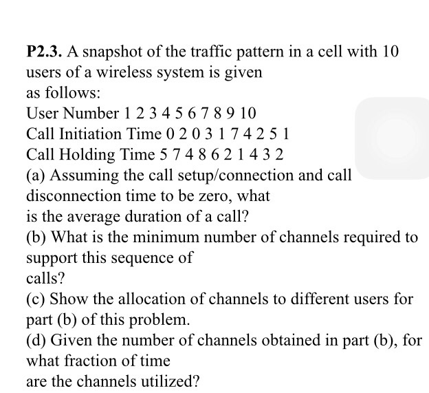 P2.3. A snapshot of the traffic pattern in a cell | Chegg.com