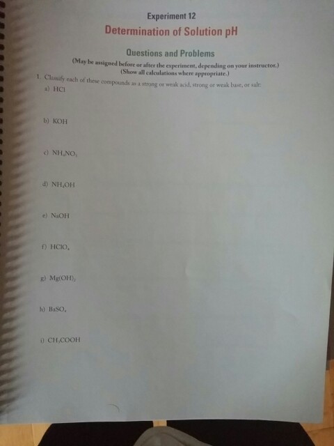 Solved Experiment 12 Determination of Solution pH Questions | Chegg.com