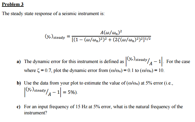 Solved The steady state response of a seismic instrument is: | Chegg.com
