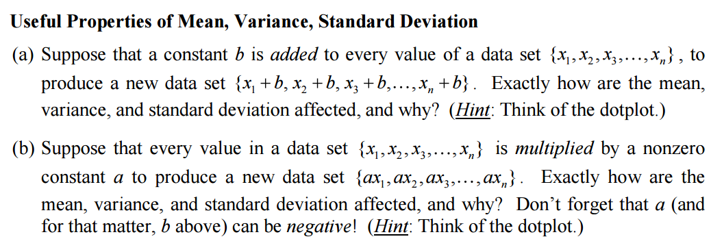 Solved Useful Properties of Mean, Variance, Standard | Chegg.com