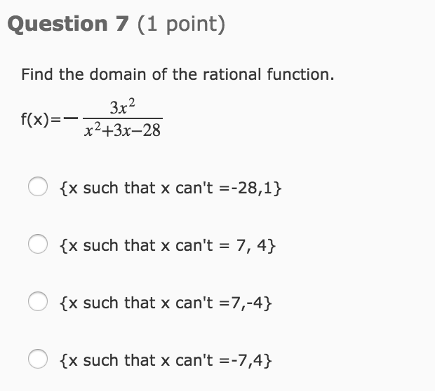 Solved Question 7 (1 point) Find the domain of the rational | Chegg.com