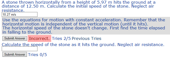 Solved A stone thrown horizontally from a height of 5.97 m | Chegg.com