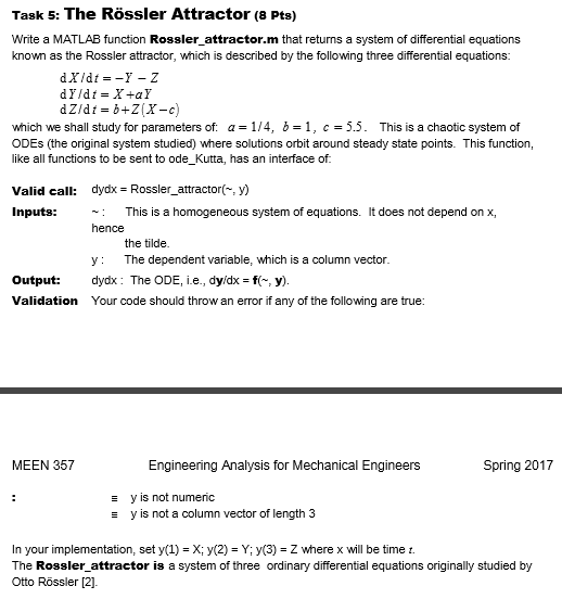 Solved Write a MATLAB function Ros8ler_attractor.m that | Chegg.com