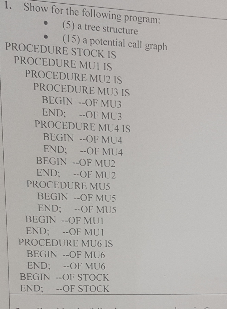 Solved 1. Show for the following program: (5) a tree | Chegg.com