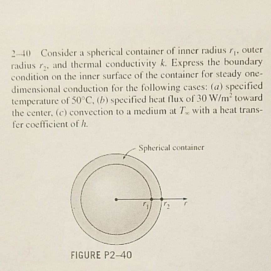 Solved 2-40 Consider a spherical container of inner radius , | Chegg.com