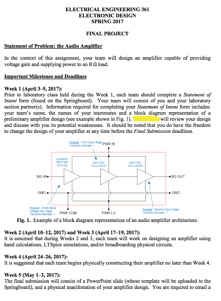 ELECTRICAL ENGINEERING 361 ELECTRONIC DESIGN SPRING | Chegg.com