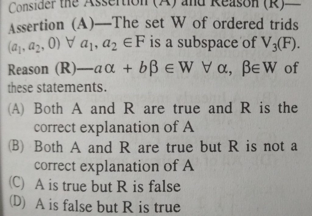 Solved Consider the Asserti( and Reason (K)- Assertion | Chegg.com
