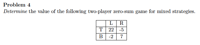 Solved Determine the value of the following two-player | Chegg.com