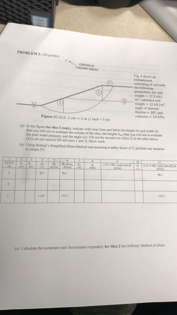 PROBLEM 3. (20 points) CENTER OF FAILURE CIRCLE Fig. | Chegg.com