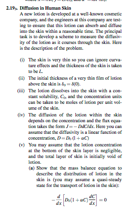 2.193. Diffusion in Human Skin A new lotion is | Chegg.com