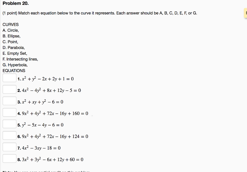 Solved Problem 20. (1 point) Match each equation below to | Chegg.com